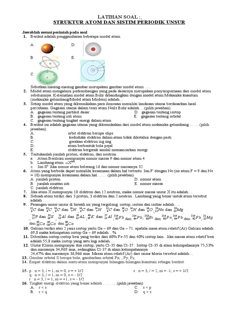 LATIHAN SOAL Struktur Atom Dan SPU | PDF