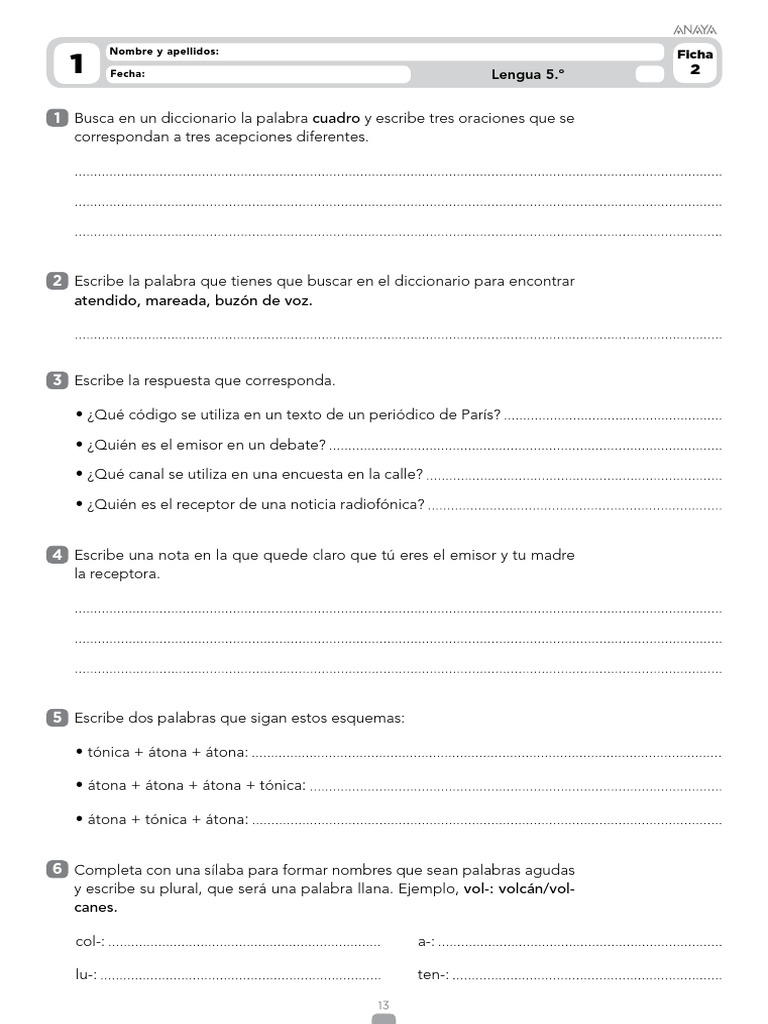 Lengua 5º-ANAYA ampliacion | Numero Gramatical | Verbo