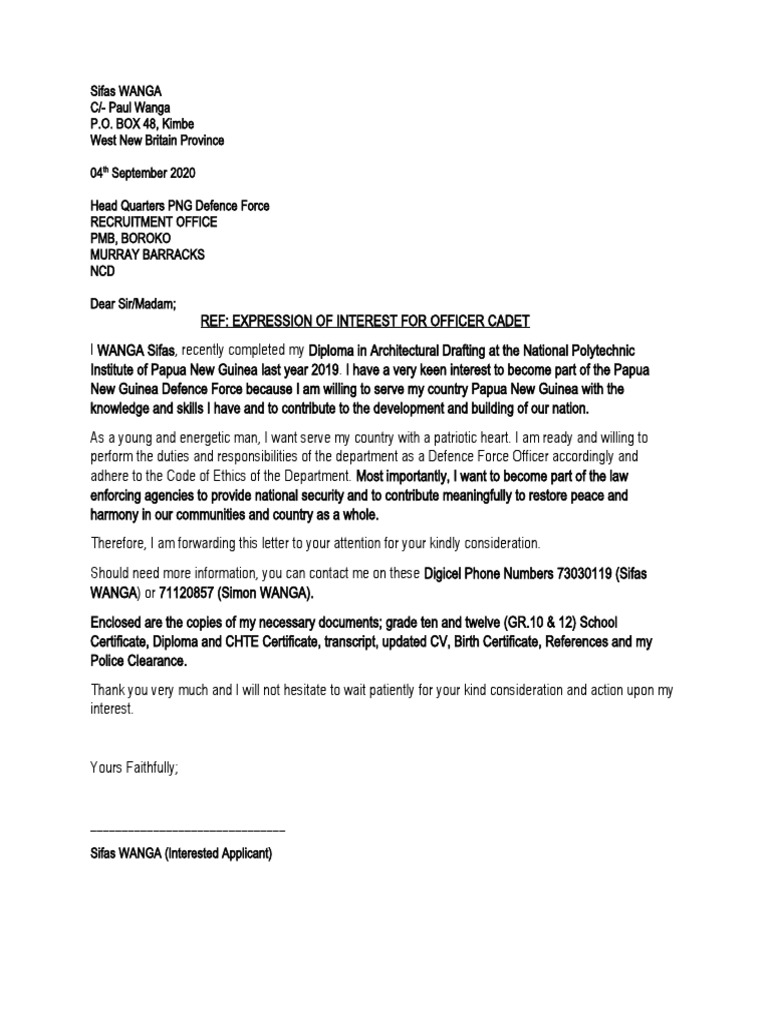 Sifas WANGA PNGDF INTERST LETTER | PDF