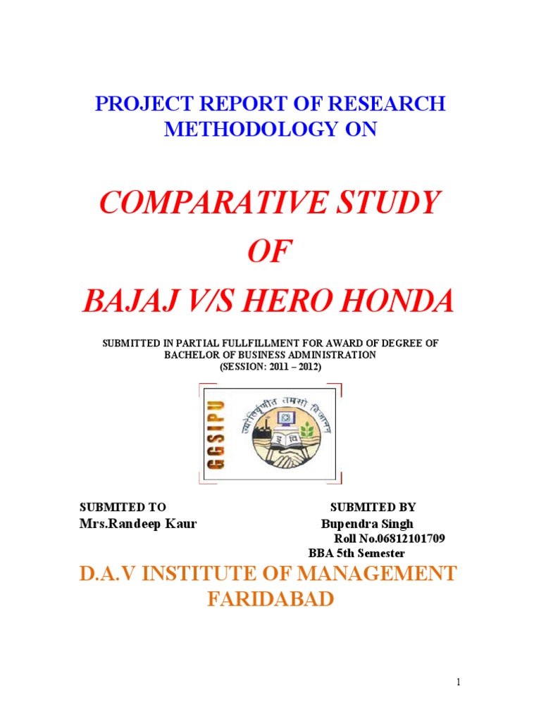 Comparative Study OF Bajaj V/S Hero Honda: Project Report of Research ...