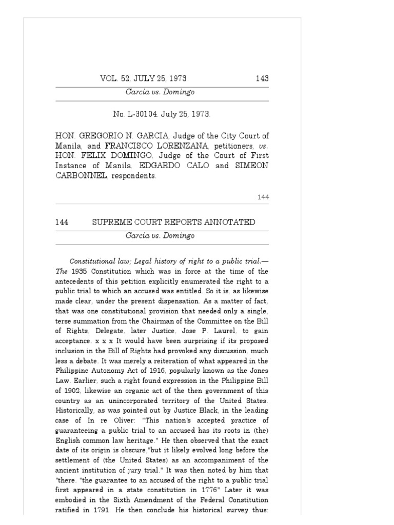 157-Garcia V Domingo 52 SCRA 143 | PDF | Prosecutor | Trials