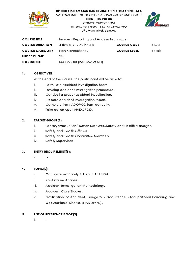 Incident Reporting and Analysis Technique | PDF | Occupational Safety ...