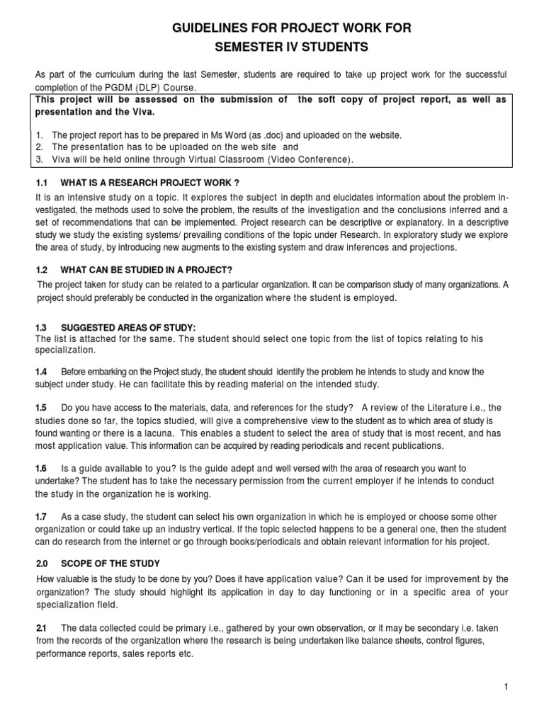 Guideline For Project Work PDF Marketing Research Cognition