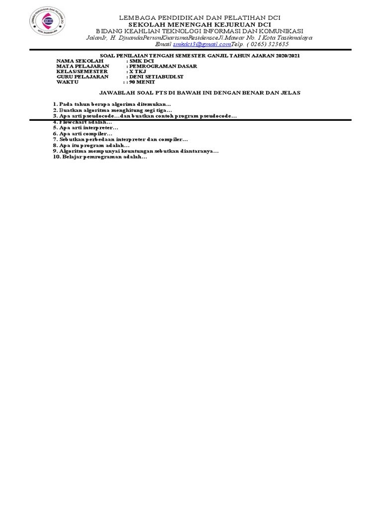 Soal Pemrograman Dasar | PDF