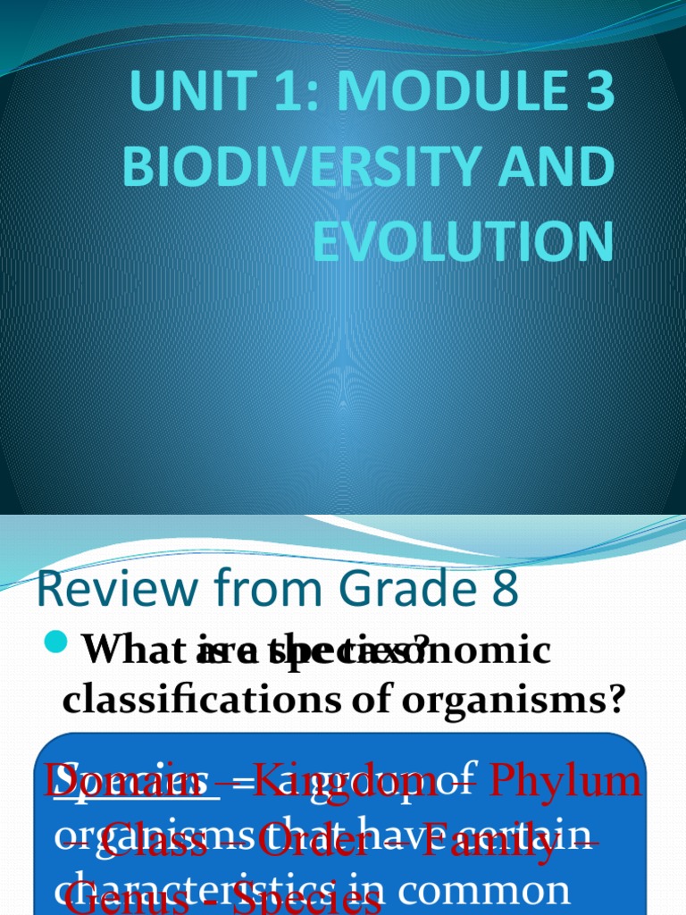 Unit 1: Module 3 Biodiversity and Evolution | PDF | Biodiversity ...