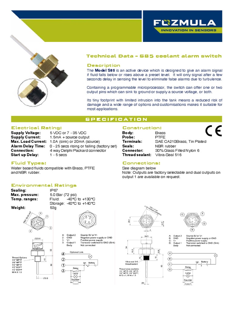 Data Sheet Level Alarm Switches S85 PDF | PDF | Switch | Capacitor
