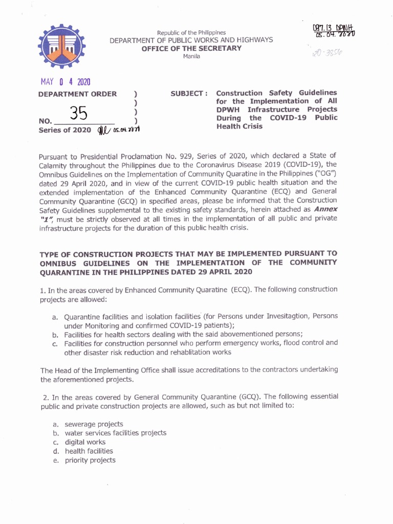 DPWH Department Order No. 35 S. 2020 PDF | PDF