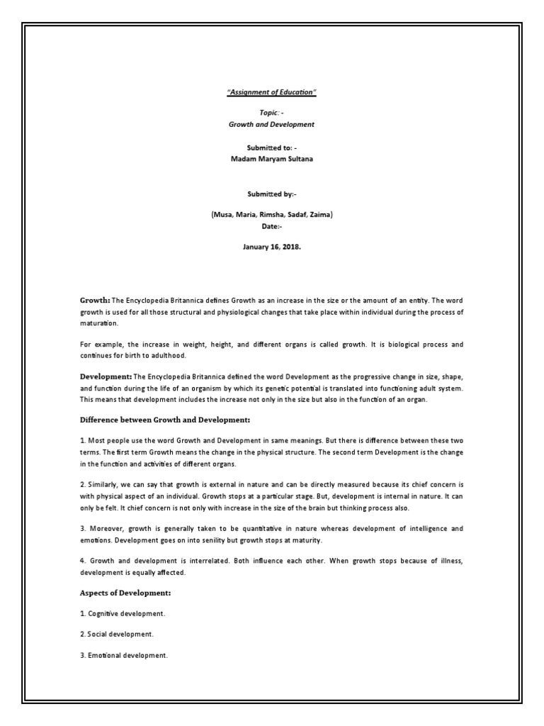 "Assignment of Education" Topic: - Growth and Development | PDF ...