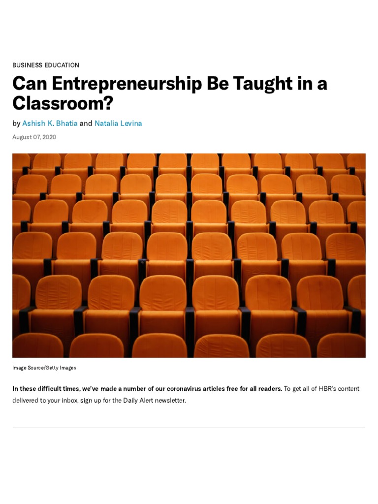 Can Entrepreneurship Be Taught in A Classroom | PDF | Entrepreneurship ...