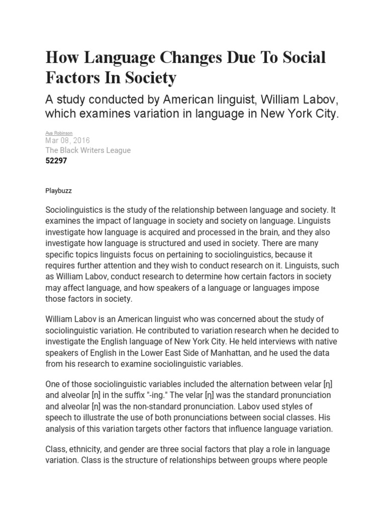 How Language Changes Due To Social Factors in Society | PDF ...