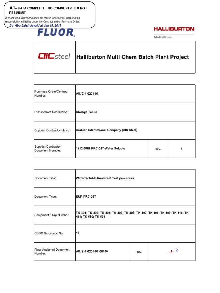 Halliburton Multi Chem Batch Plant Project: Purchase Order/Contract ...