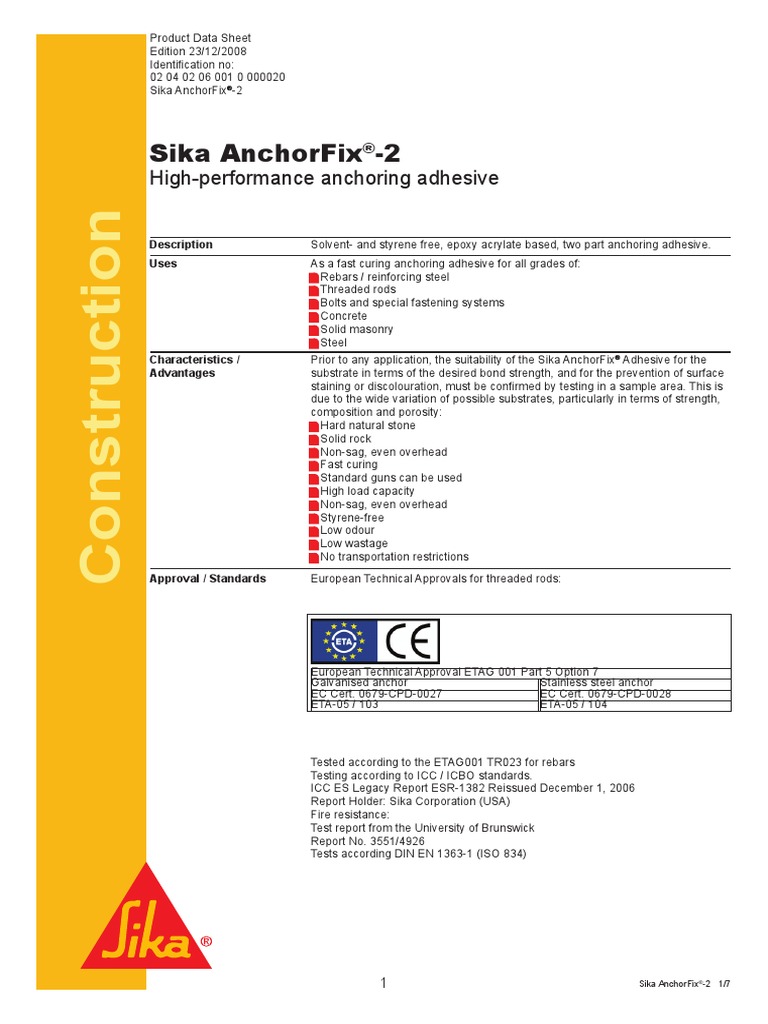 Sika Anchorfix 2 PDF | PDF | Drill | Adhesive