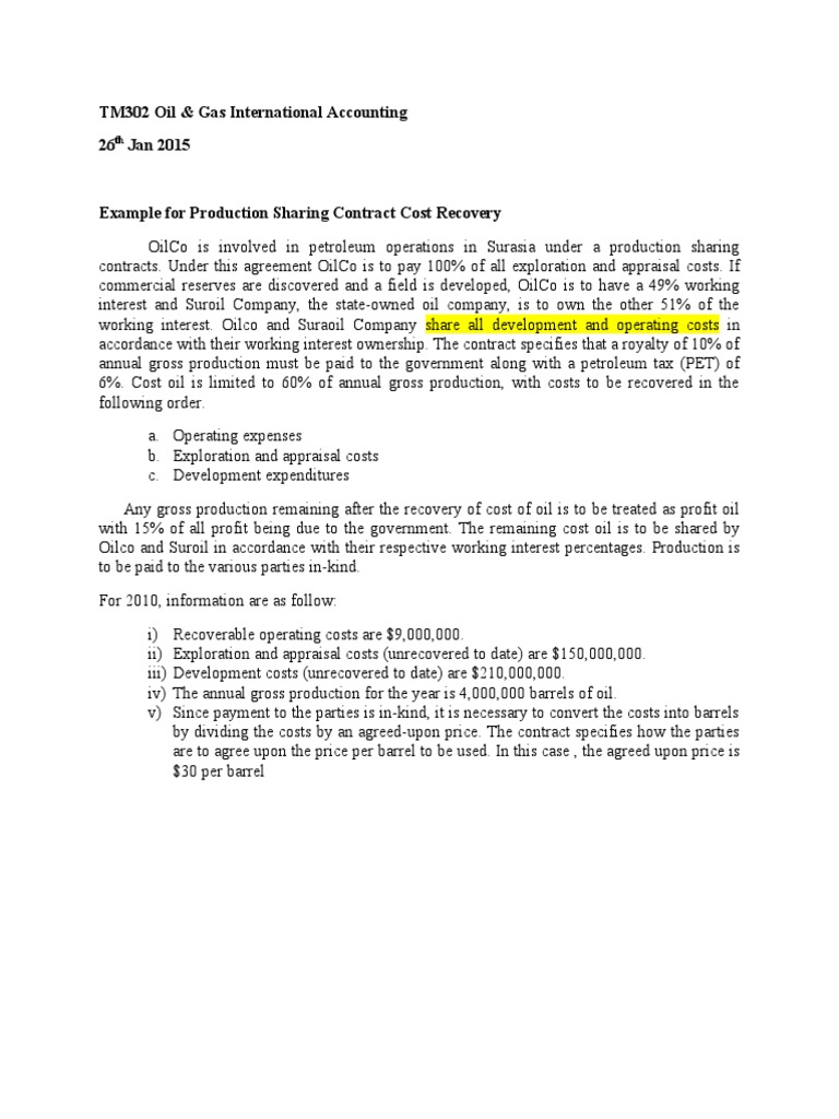 Example For Production Sharing Contract Cost Recovery | PDF | Business