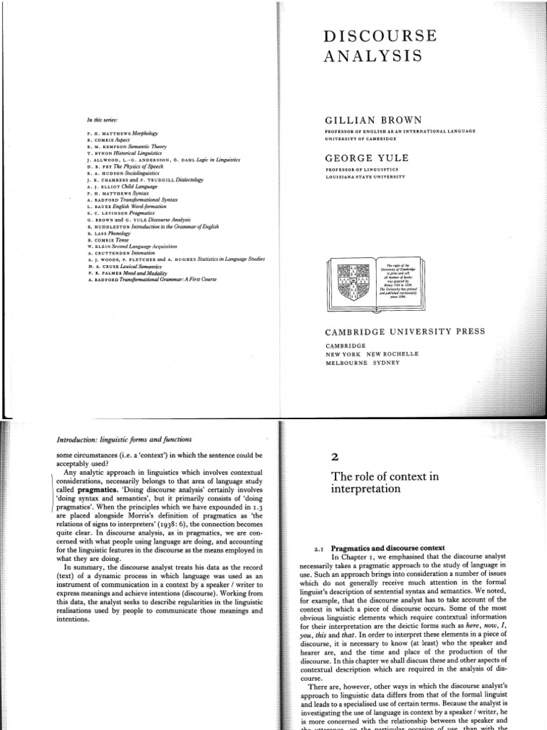 Brown and Yule On Reference, Presupposition, Inference and Implicature PDF | PDF | Grammar ...