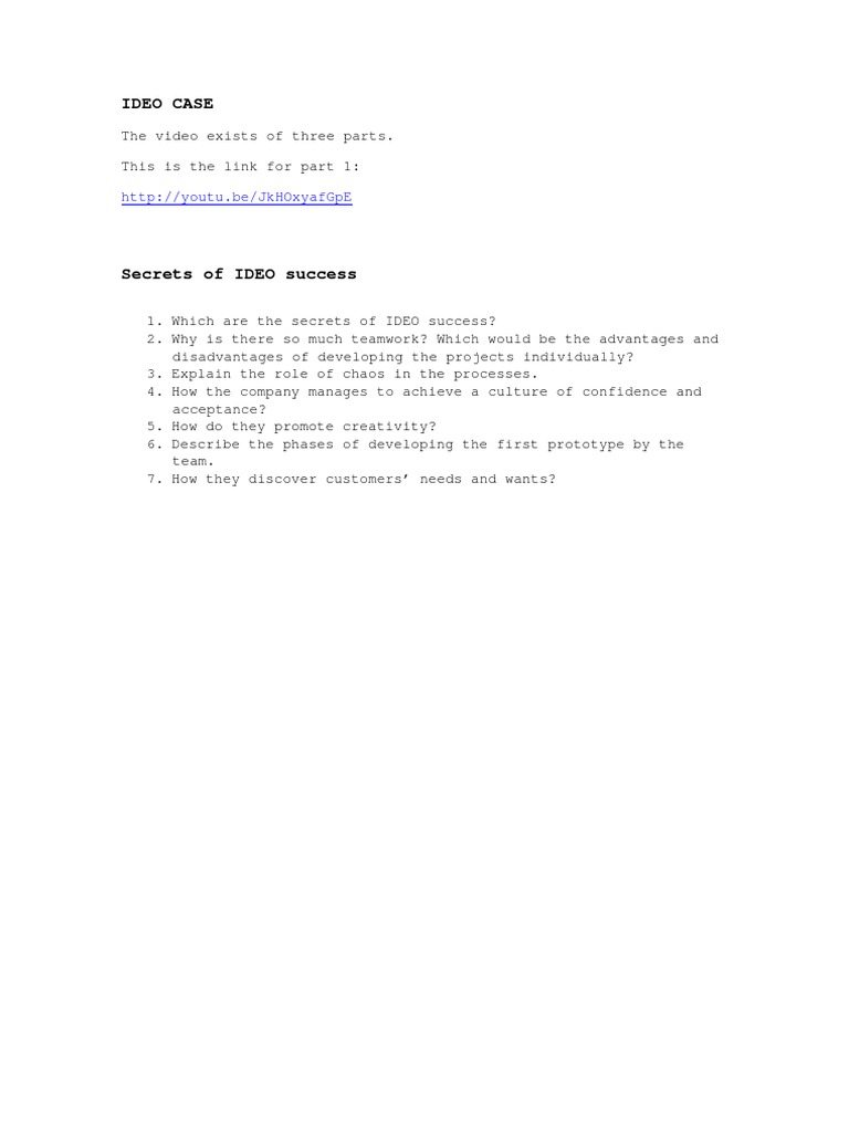 Case Study 6 - Ideo - Case and Questions PDF | PDF