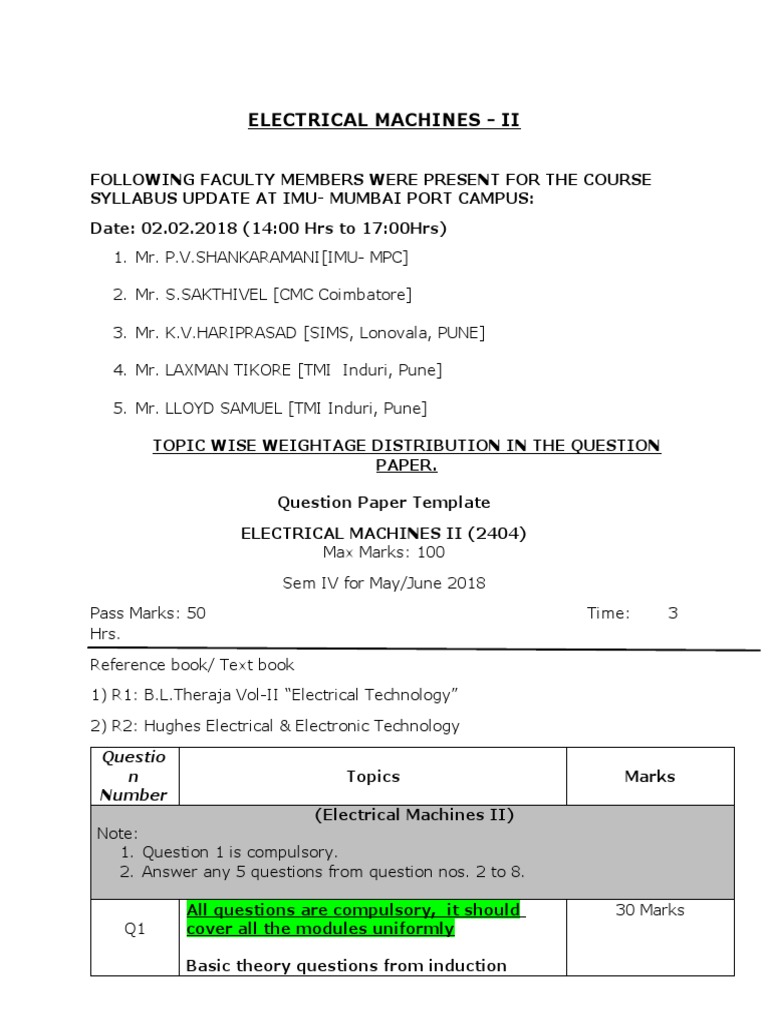 QP Template For Elecrical Machines-II | PDF | Electric Motor | Electric ...