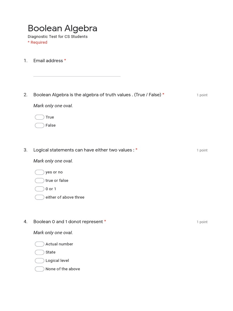 Boolean Algebra - Diagnostic Test | PDF