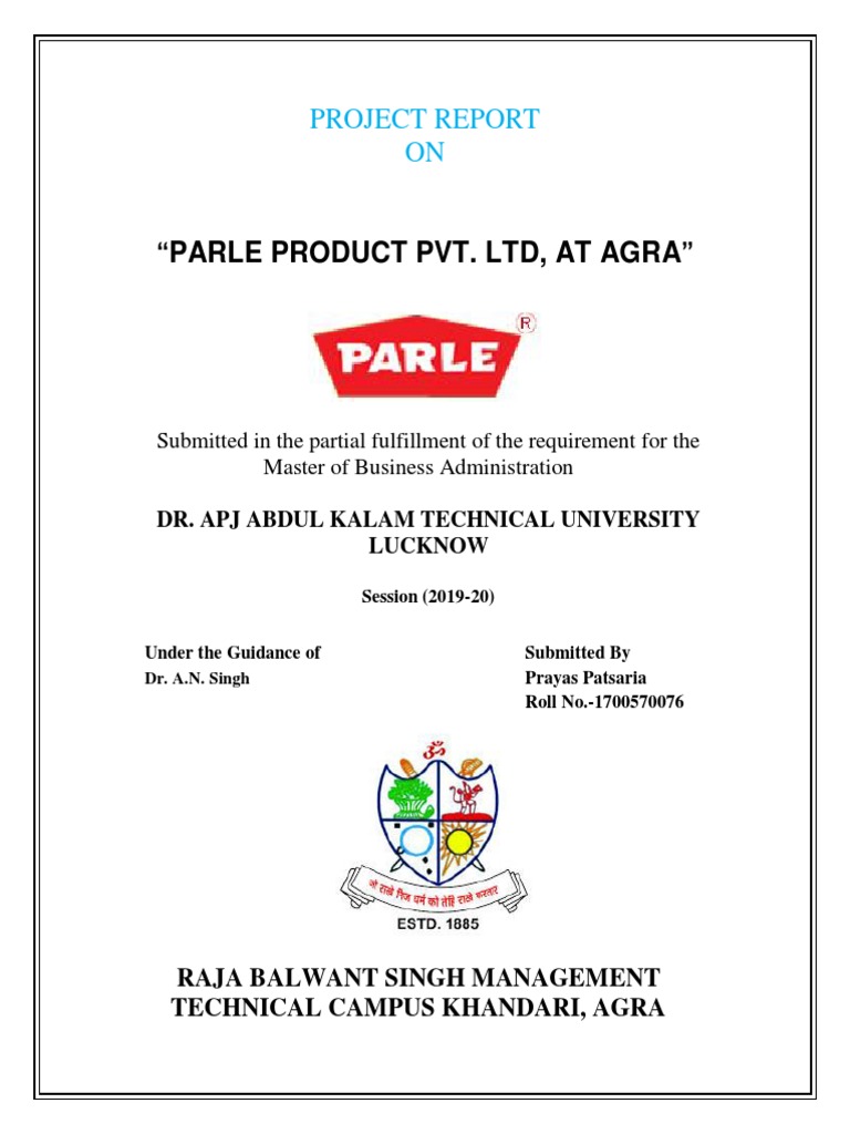 "Parle Product Pvt. LTD, at Agra": Project Report ON | PDF