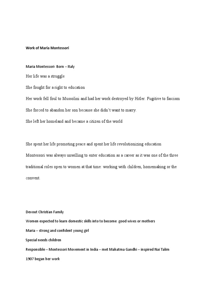 Dr. Maria Montessori's Life and Work | PDF | Montessori Education ...