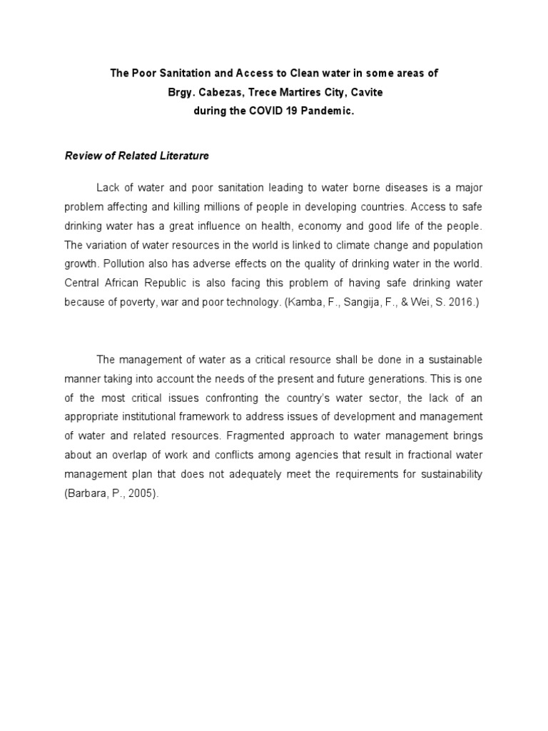 The Poor Sanitation and Access To Clean Water in Some Areas of | PDF ...