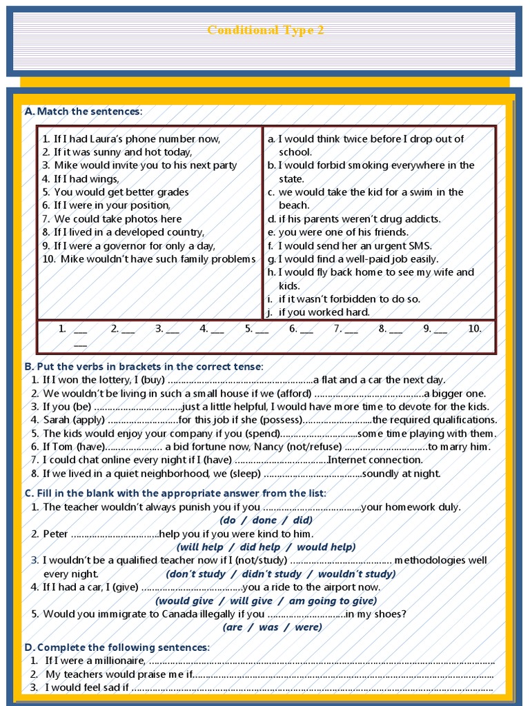 Conditional Type 2: A. Match The Sentences | PDF | Linguistics | Linguistic Typology