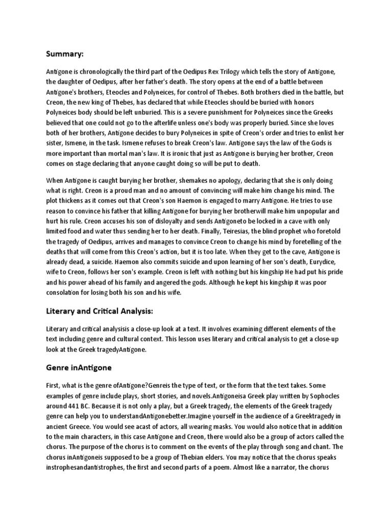 Summary of Antigone | Download Free PDF | Oedipus | Ancient Thebes ...