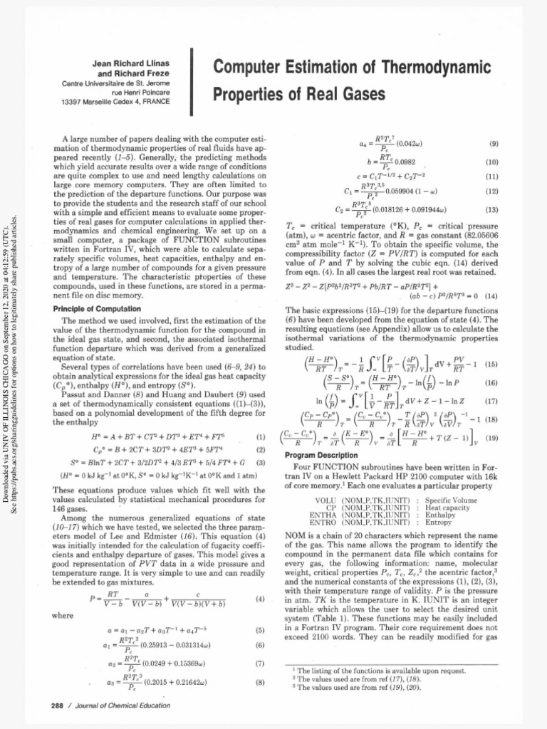 Computer Estimation of Thermodynamic Properties | PDF | Enthalpy | Gases