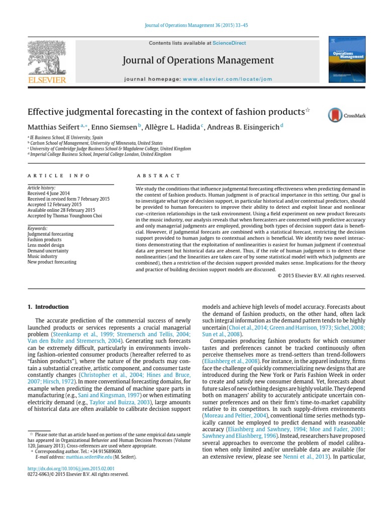 Journal of Operations Management: Matthias Seifert, Enno Siemsen, Allègre L. Hadida, Andreas B ...