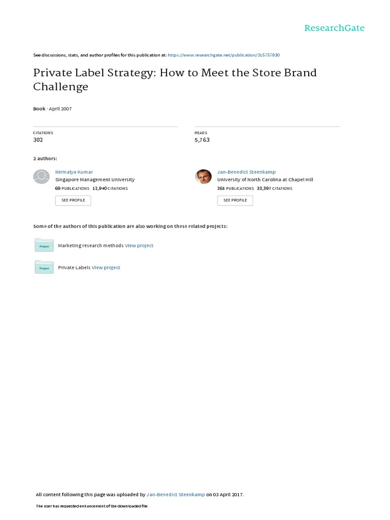 Private Label Strategy: How To Meet The Store Brand Challenge | PDF