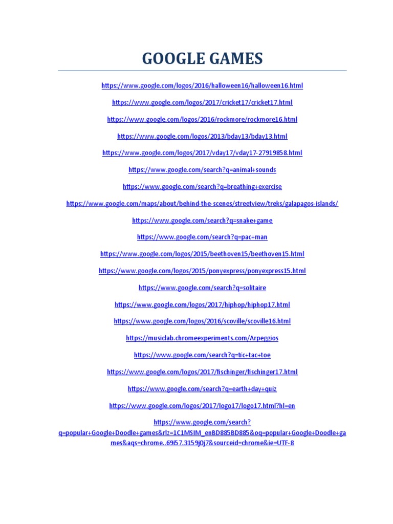 Google Games List | PDF