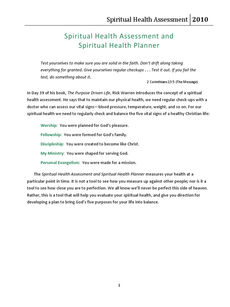 Spiritual Health Assessment and Spiritual Health Planner | PDF | Prayer ...