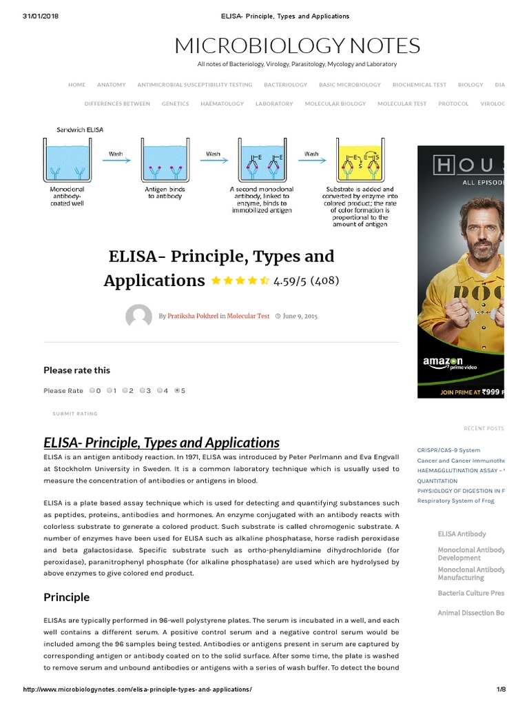 ELISA - Principle, Types and Applications | PDF | Elisa | Immunology