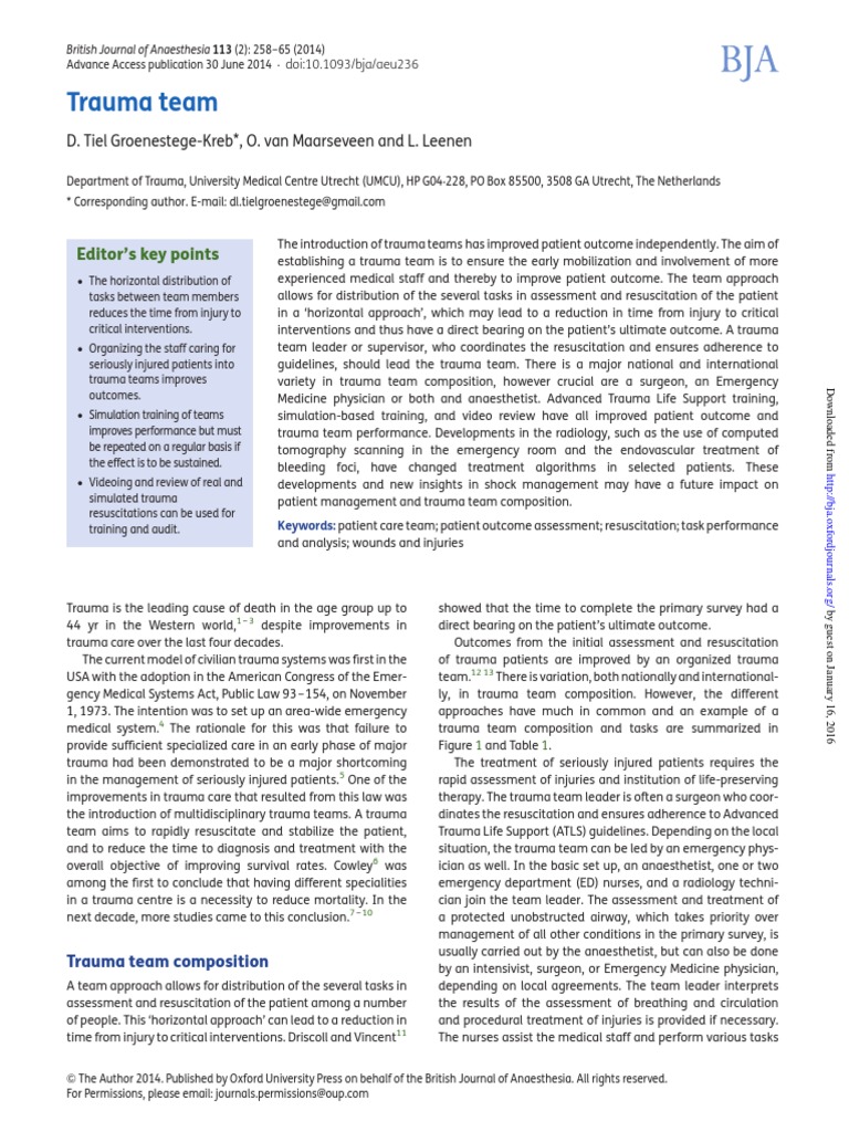Trauma Team: Editor's Key Points | PDF | Major Trauma | Radiology