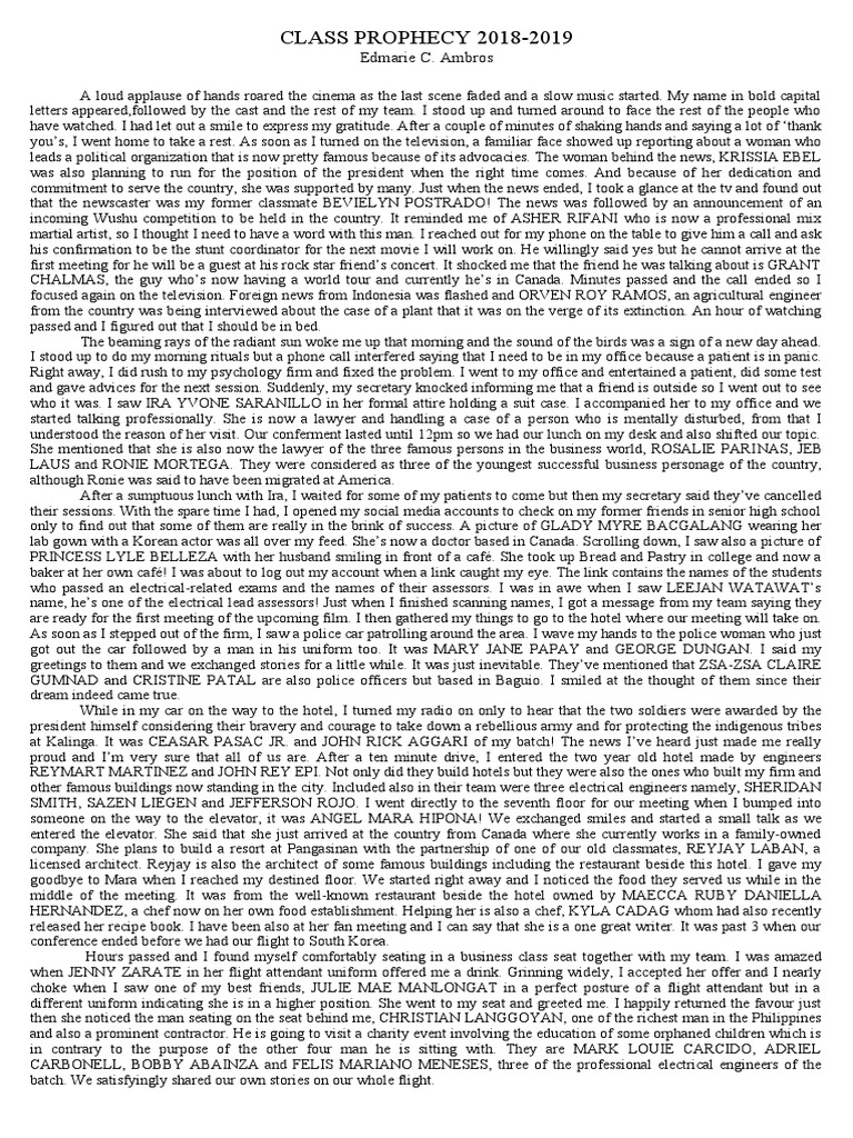 CLASS PROPHECY 2018-2019: Edmarie C. Ambros | PDF