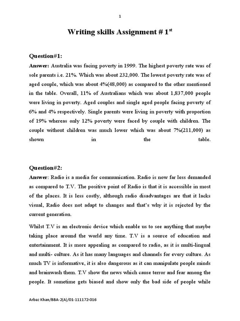 Writing Skills Assignment # 1: Question#1 | PDF | Visual Impairment ...