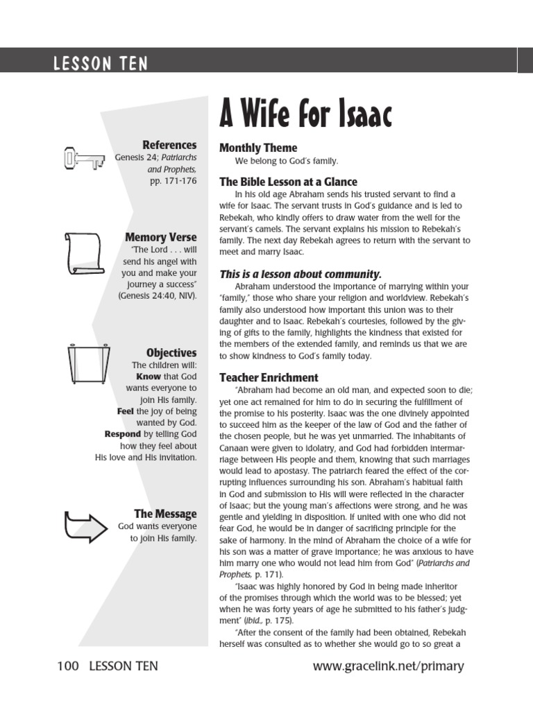 A Wife For Isaac: Lesson Ten | PDF | Rebecca | Isaac