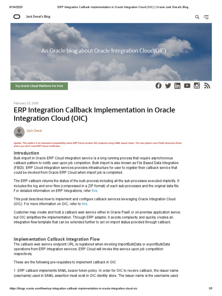 ERP Callback in Oracle Integration Cloud | PDF | Cloud Computing ...