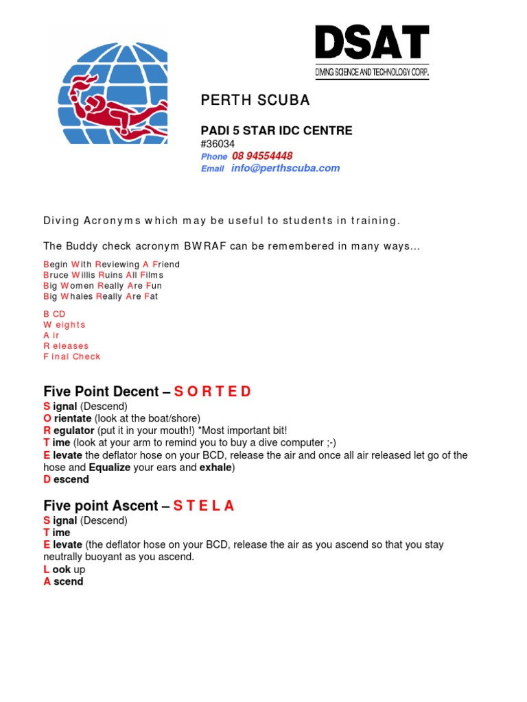Perth Scuba Diving Acronyms PDF | PDF