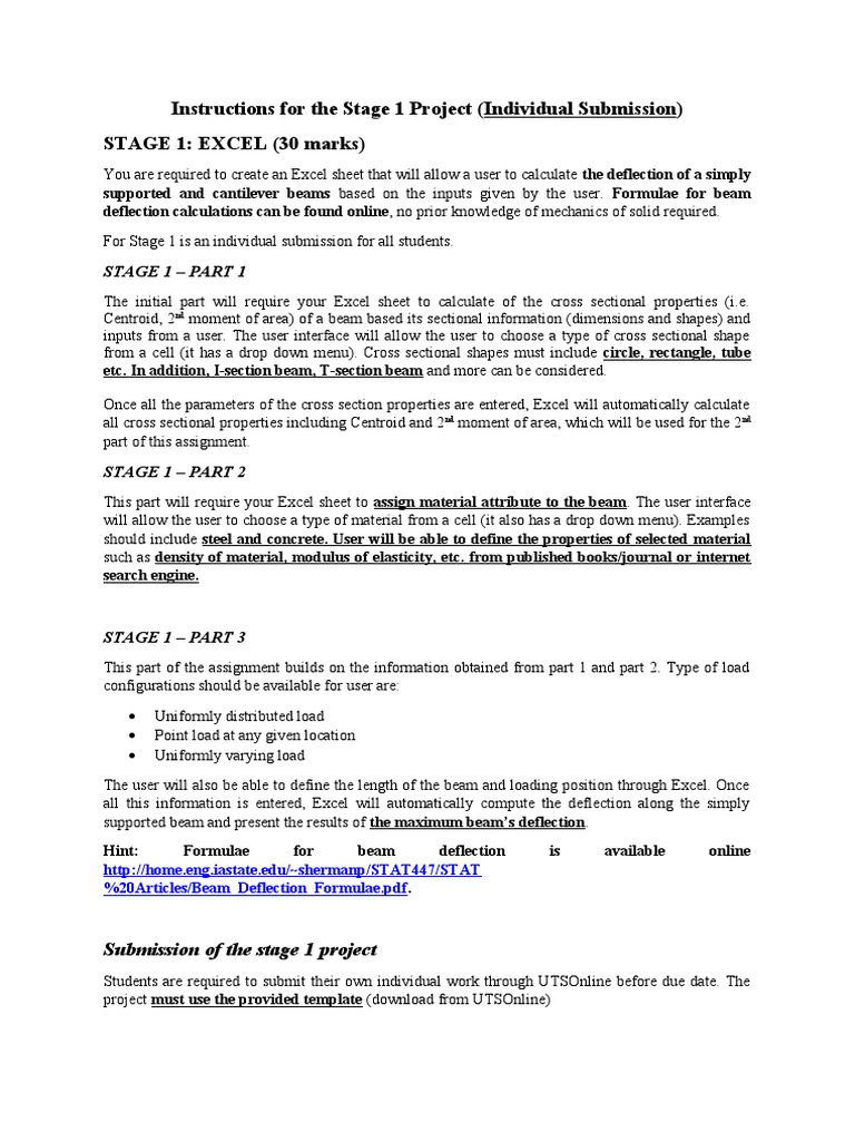 Instructions For The Stage 1 Project (Individual Submission) STAGE 1 ...
