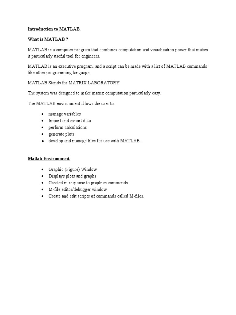 1 Introduction To Matlab | Download Free PDF | Matlab | Matrix (Mathematics)