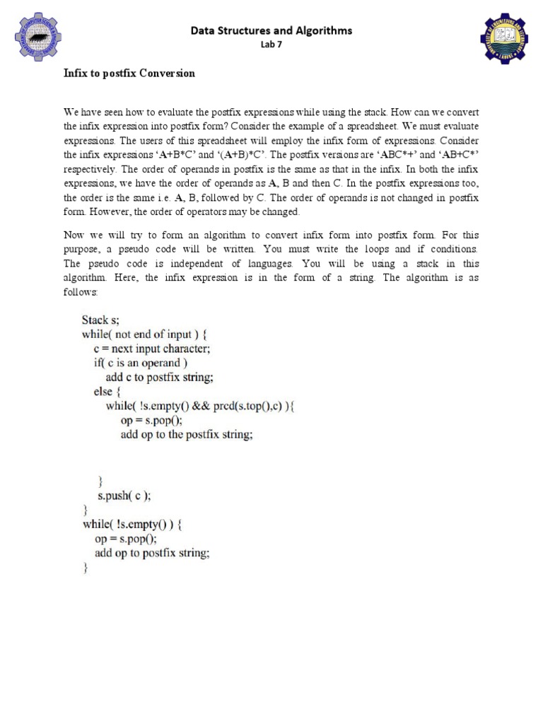 Data Structures and Algorithms: Infix To Postfix Conversion | PDF