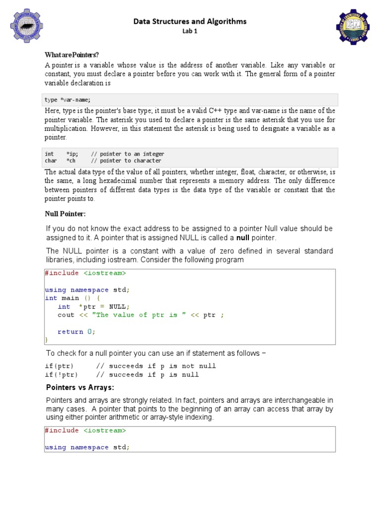 Data Structures And Algorithms What Are Pointers Pdf Pointer