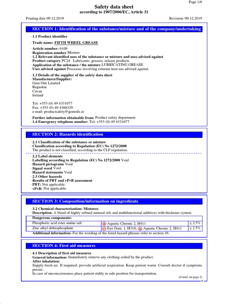 Fifth Wheel Grease Sds | PDF | Dangerous Goods | Waste