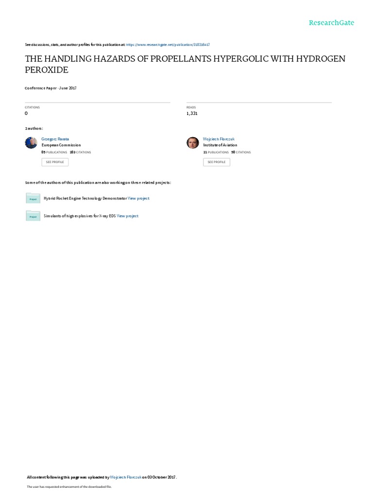 The Handling Hazards of Propellants Hypergolic With Hydrogen Peroxide ...