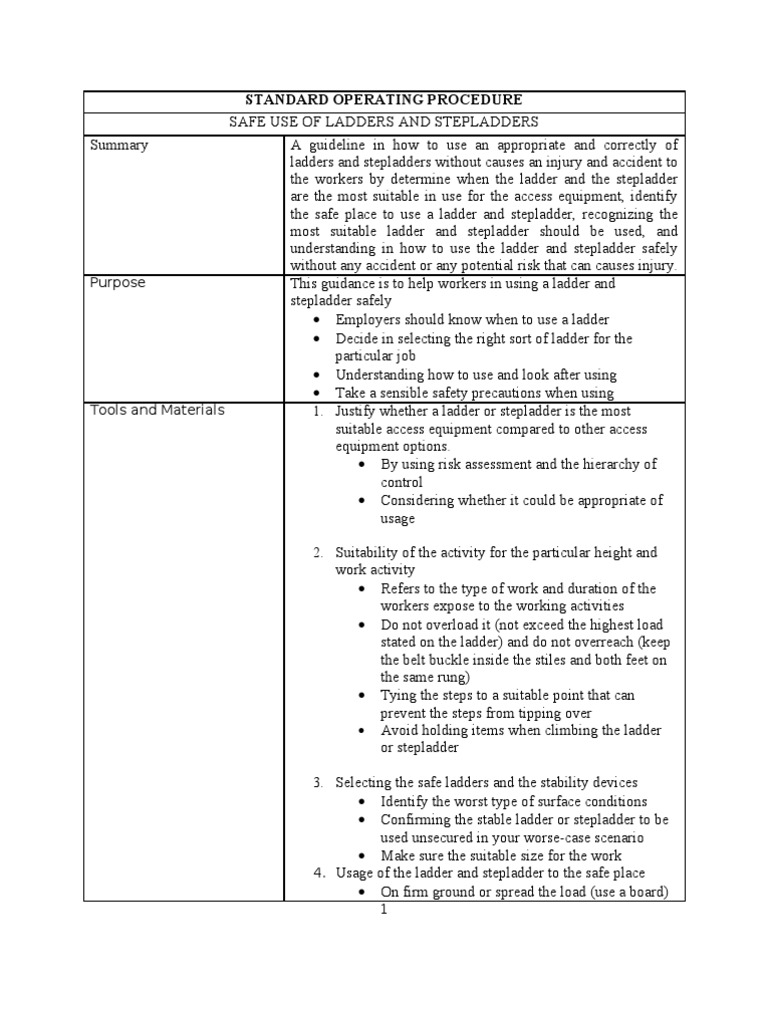 STANDARD OPERATING PROCEDURE | Ladder