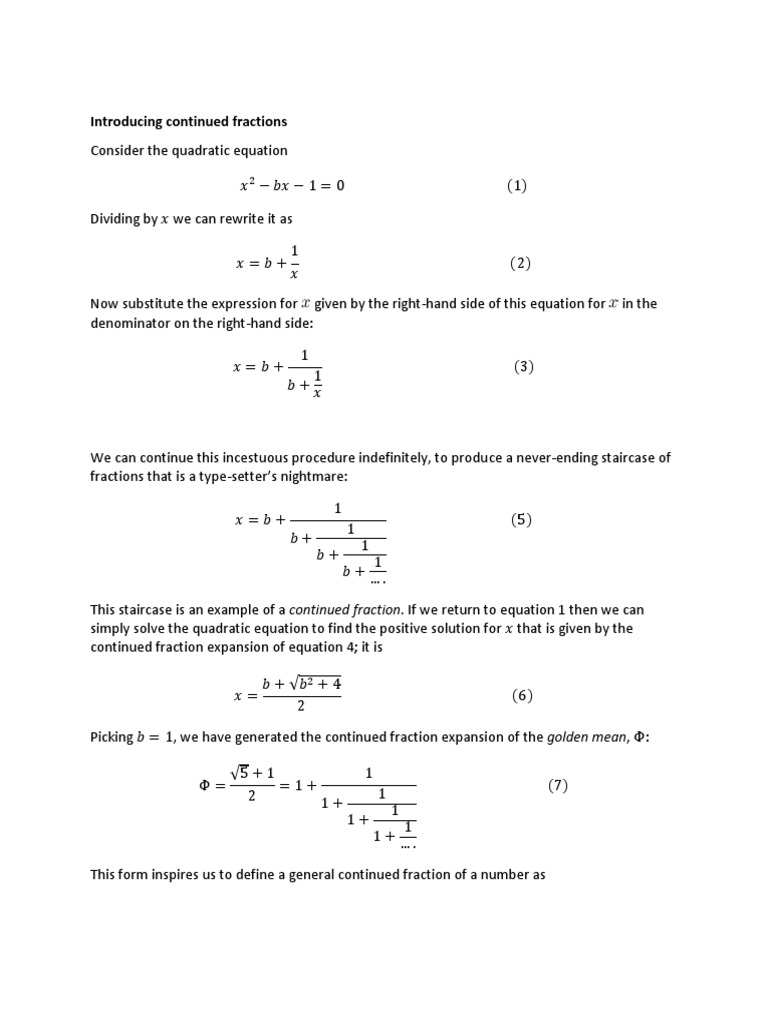 Continued Fractions for Math Enthusiasts | PDF | Fraction (Mathematics ...