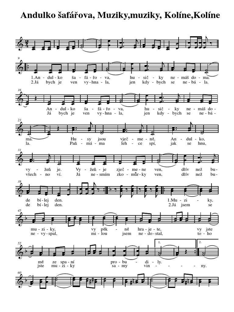 Andulko, Muziky, Kolíne - Zpěvník B Hlas | PDF