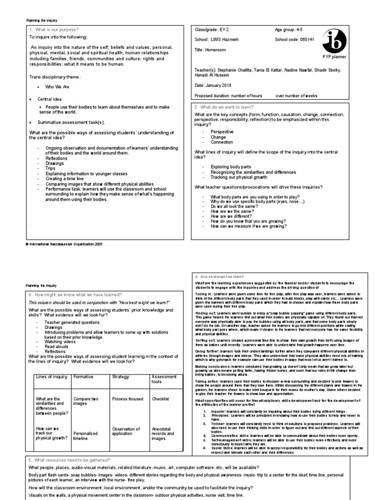 Unit Planner-EY2 - WWA | PDF | Learning | Teachers