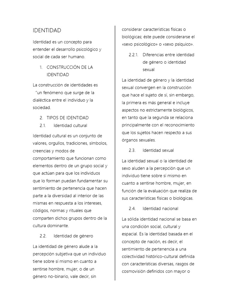 Identidad Cultura Autoestima y Valores | PDF | Identidad de género | Género