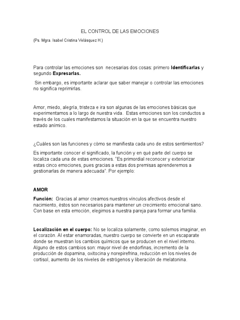 El Control De Las Emociones Pdf Las Emociones Ira